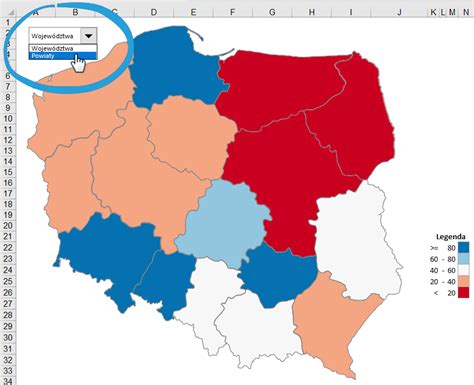 Szybkie przejście z województw na powiaty lub gminy w Mapie Polski