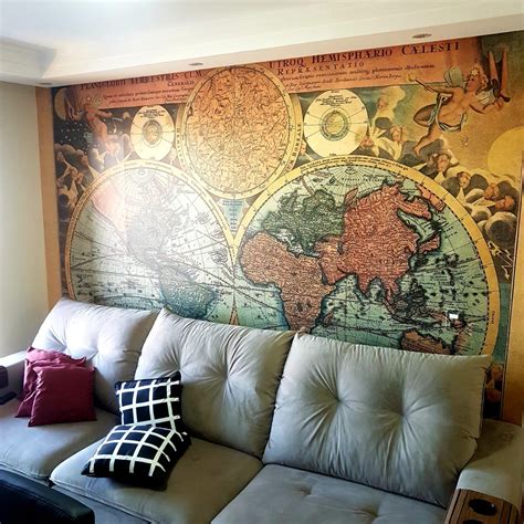 Mapa Mundi Papel de Parede Adesivo Painel Fotográfico Retro Vintage