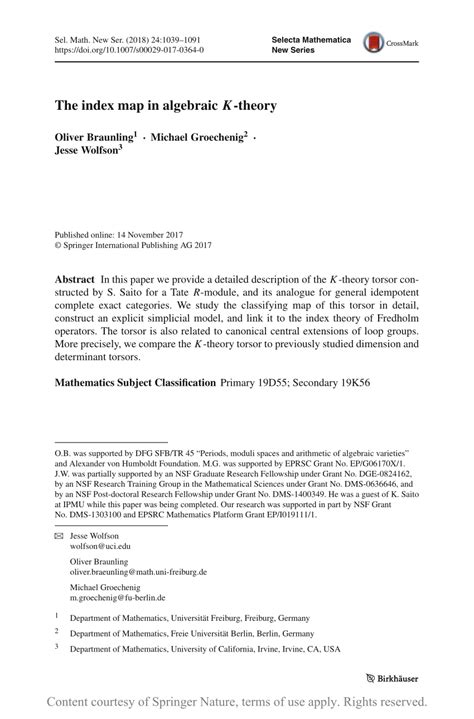 the index map in algebraic k theory