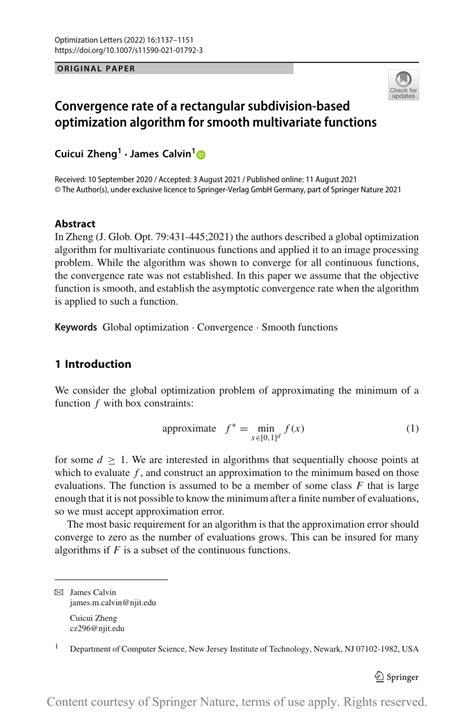 convergence rate of a rectangular subdivision based optimization algorithm for smooth