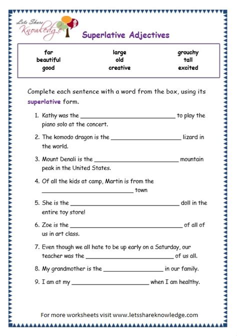 Superlative Adjective Worksheets