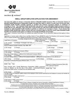Fillable Online Small Group Employer Application For Amendment