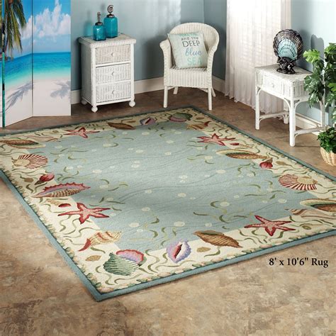 Ocean Surprise Coastal Seashell Area Rugs Coastal Decor Rugs Coastal