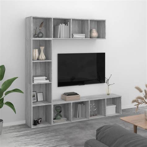 DIOCHE Ensemble bibliothèque meuble TV 3 pcs Sonoma gris 180x30x180 cm
