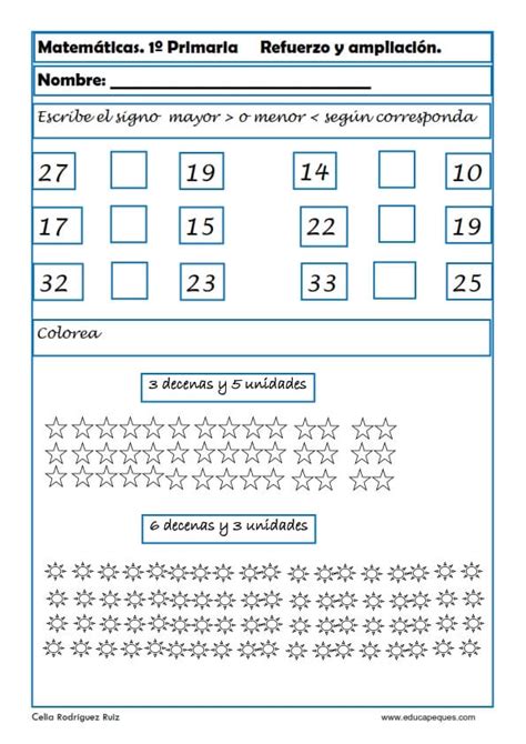 Fichas Matem Ticas Primero Primaria Refuerzo Y Ampliaci N