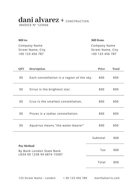 Plantilla de factura para construcción gratuita Wepik