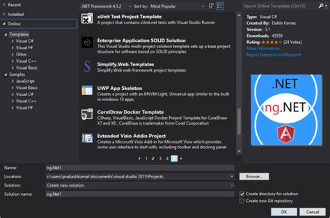 Online Templates In Visual Studio 2015