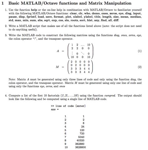 solved 1 basic matlab octave functions and matrix