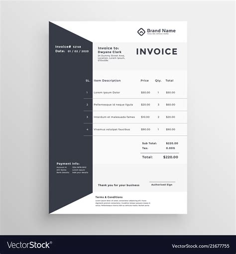 Elegant Black And White Invoice Template Vector Image