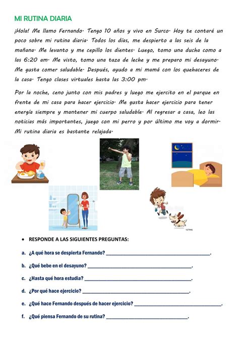 Mi Rutina Diaria Interactive Worksheet Actividades Para Clase De