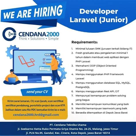 lowongan kerja developer laravel di cendana 2000