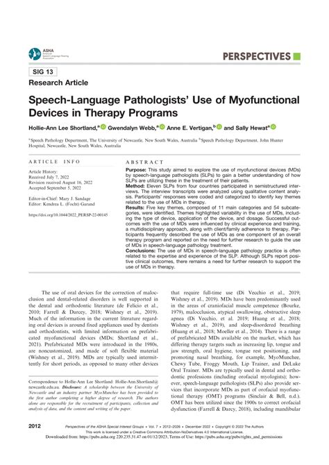 pdf speech language pathologists use of myofunctional devices in therapy programs