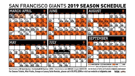 2018 Mlb Schedule Spreadsheet In Giants 2019 Printable Schedule San