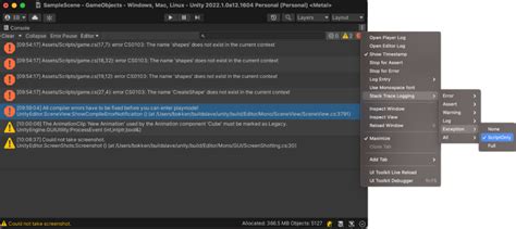 unity manual stack trace logging