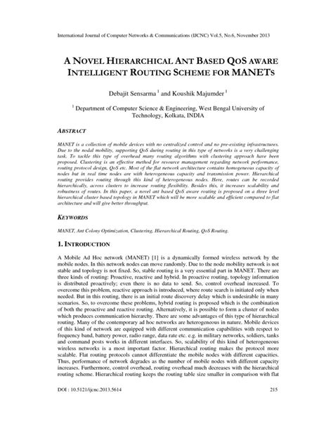 a novel hierarchical ant based qos aware intelligent routing scheme for manets deepai