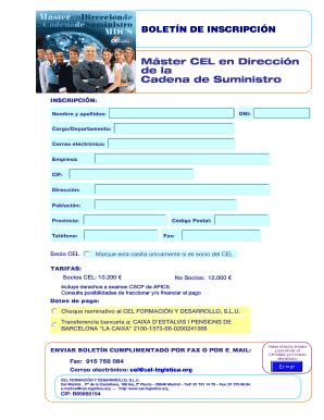 Fillable Online Cel Logistica Mster CEL En Direccin De La Cadena De