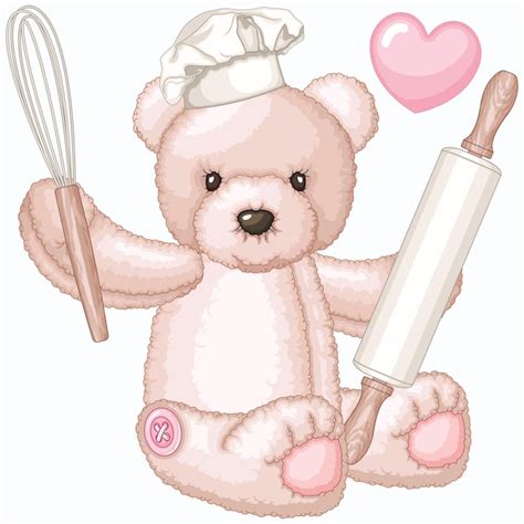 Ilustração vetorial de um bonito bebê chef ursinho de pelúcia segurando