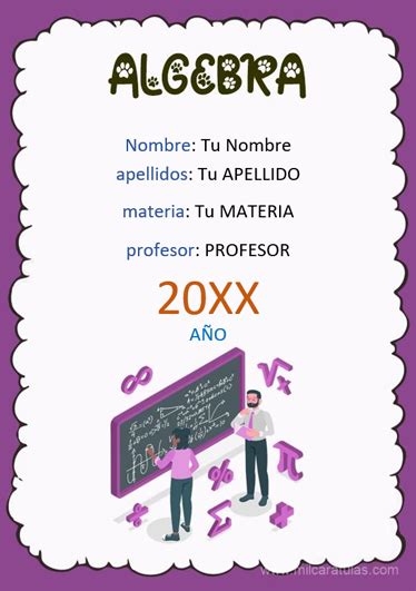 Caratula Y Portada De Algebra En Word Caratulas Para Cuadernos
