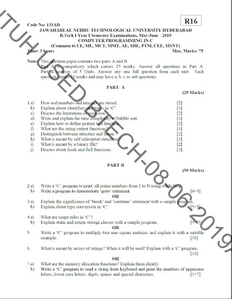 jntuh b tech computer programming in c may june 2019 question paper university question papers