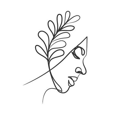 Dibujo de línea continua de cara de mujer Rostro de mujer con planta