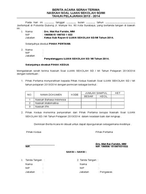 Kumpulan Contoh Berita Acara Serah Terima Naskah Soal Ujian Wajib Tahu