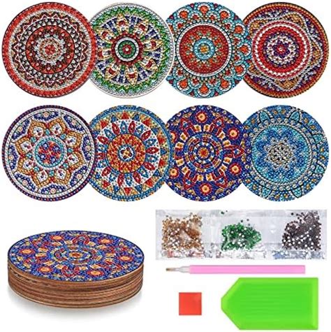 8 Pièces 5D DIY Diamant Peinture Dessous de Verre Diamond Art Painting