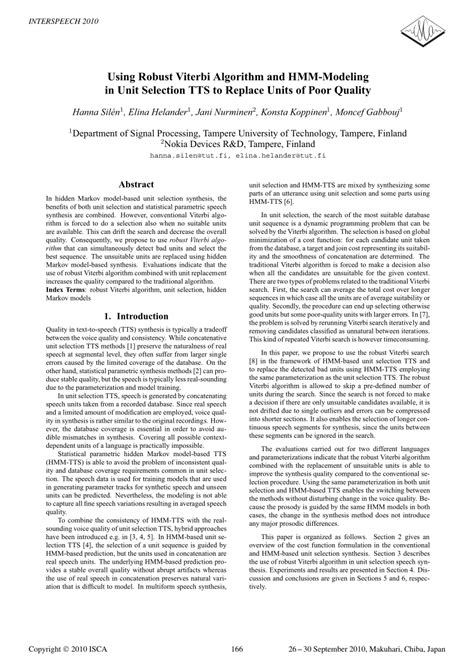 pdf using robust viterbi algorithm and hmm modeling in unit selection tts to replace units of