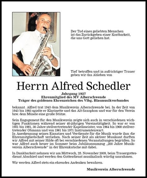 Todesanzeigen Von Alfred Schedler Todesanzeigen Vorarlberger Nachrichten