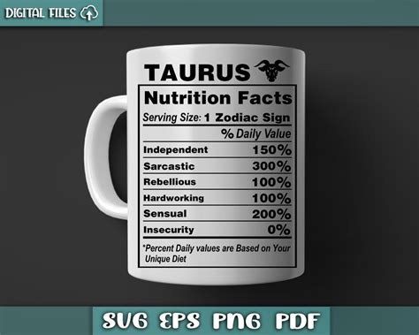 Taurus Nutrition Facts Svg Zodiac Sign Taurus Zodiac Etsy Canada