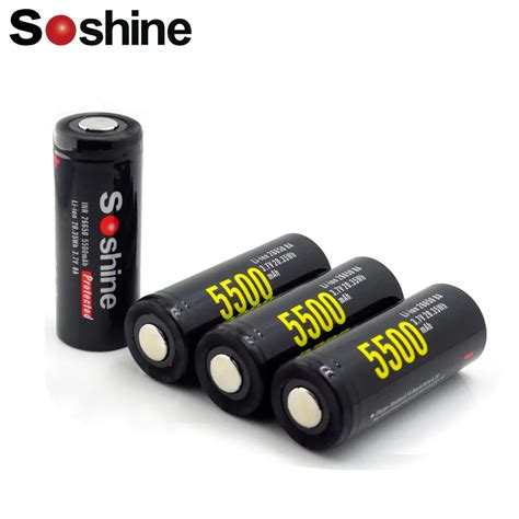 2pcs Soshine 26650 보호 된 3 7V 5500mAh 리튬 충전식 배터리 rechargeable battery