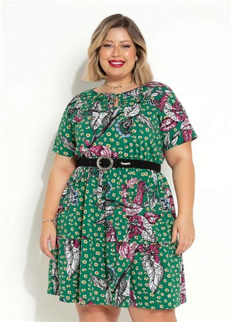 Vestido Floral Verde Babado Plus Size Marguerite