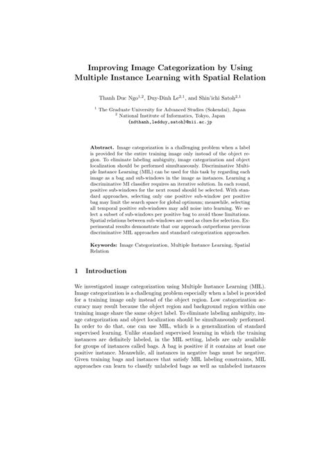 pdf improving image categorization by using multiple instance learning with spatial relation