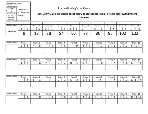Printable Bowling Score Sheet Templates Examples Practices
