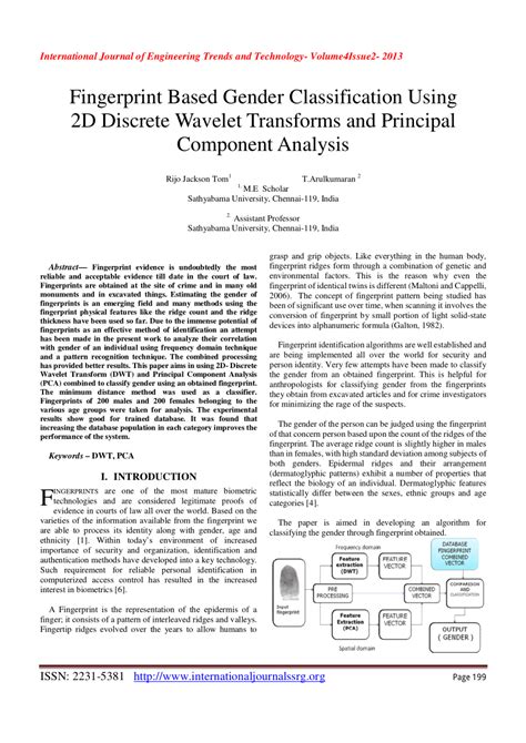 pdf fingerprint based gender classification using pca and wavelet transforms