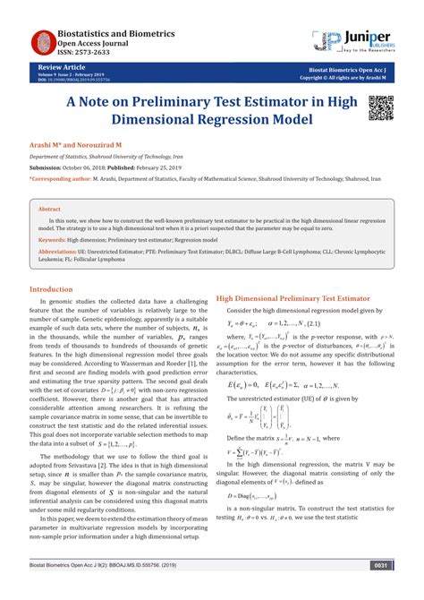 pdf a note on preliminary test estimator in high dimensional regression model