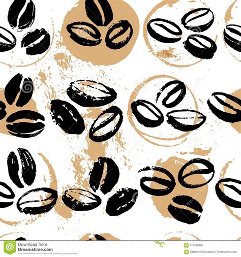 Vector Seamless Pattern With Hand Drawn Coffee Beans Isolated On White
