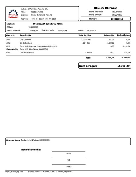 Formato De Recibo Ejemplos Recibos De Pago De Trabajadores Efactory