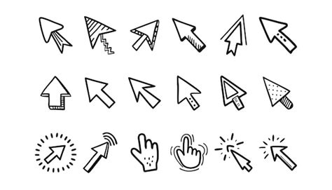 Premium Vector Cursor Icon Set Doodle Click Icon Set Hand Drawn Mouse