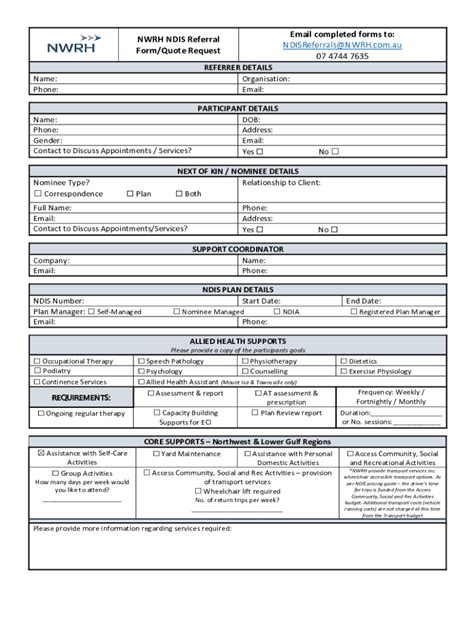 Fillable Online NWRH NDIS Referral Form Quote Request Fax Email Print