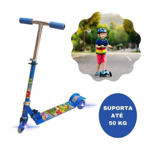Patinete Infantil 3 Rodinhas Luz Led e Freio Ajustável Até 50kg