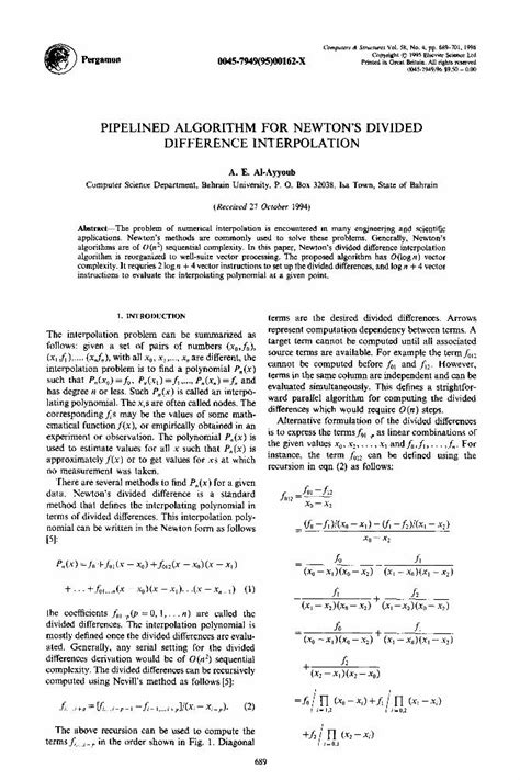 pdf pipelined algorithm for newton s divided difference interpolation dokumen tips