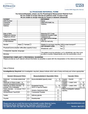 Ultrasound Referral Form Fill Online Printable Fillable Blank