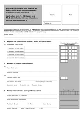 Fillable Online Uni Heidelberg Antrag Auf Zulassung Zum Studium Als