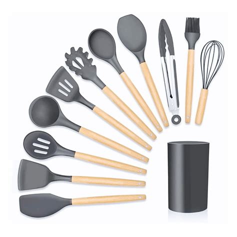 Jogo Kit C 12 Peças Utensílios De Cozinha Colheres Espatula Silicone