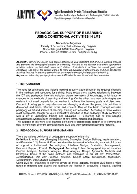 pdf pedagogical support of e learning using conditional activities in lms