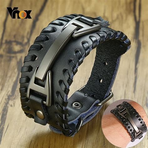 Vnox Ampla Pulseira De Couro Para Homens Elegante Pulseira De Couro