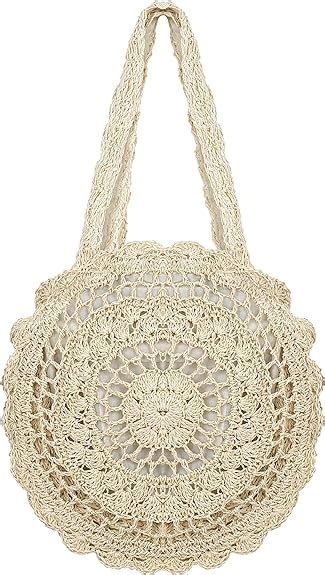 ISIYINER Stroh Handtasche Sommer Strandtasche Runde Vintage Handarbeit