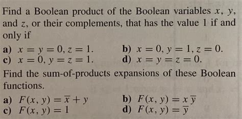 solved find a boolean product of the boolean variables x y