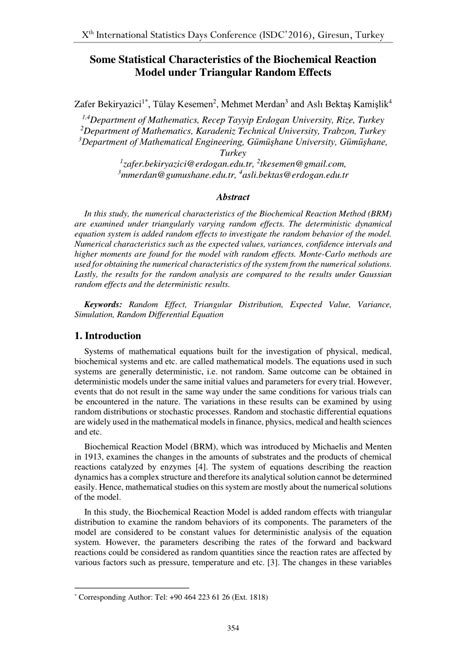 pdf some statistical characteristics of the biochemical reaction model under triangular random