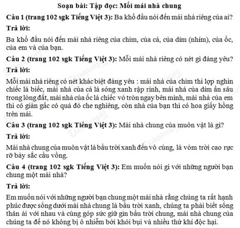 Bài soạn Một mái nhà chung Tập đọc trang 100 102 SGK Tiếng Việt 3 t